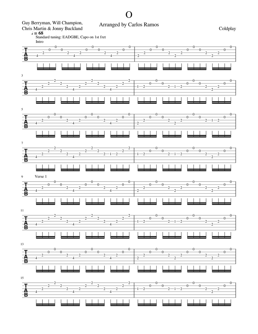 O (Fly On) – Coldplay Sheet music for Guitar (Solo) | Musescore.com