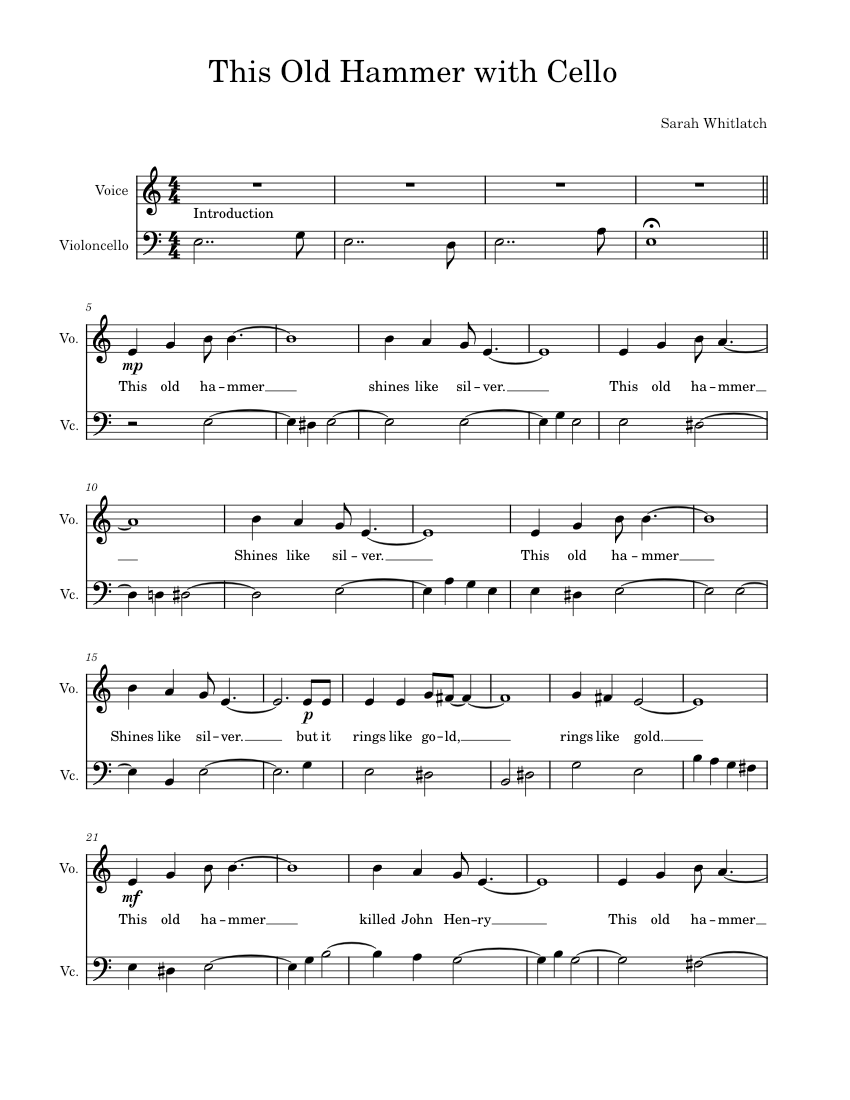 This Old Hammer – Voice and Cello Sheet music for Vocals, Cello (Mixed ...
