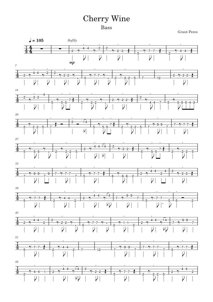 Cherry Wine – grentperez Sheet Music and Tab for Bass guitar (Solo) | MuseScore.com