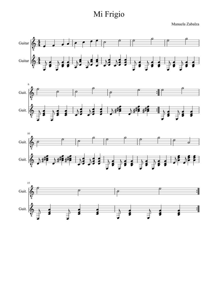 Mi Frigio Sheet music for Guitar (Mixed Duet) | Musescore.com