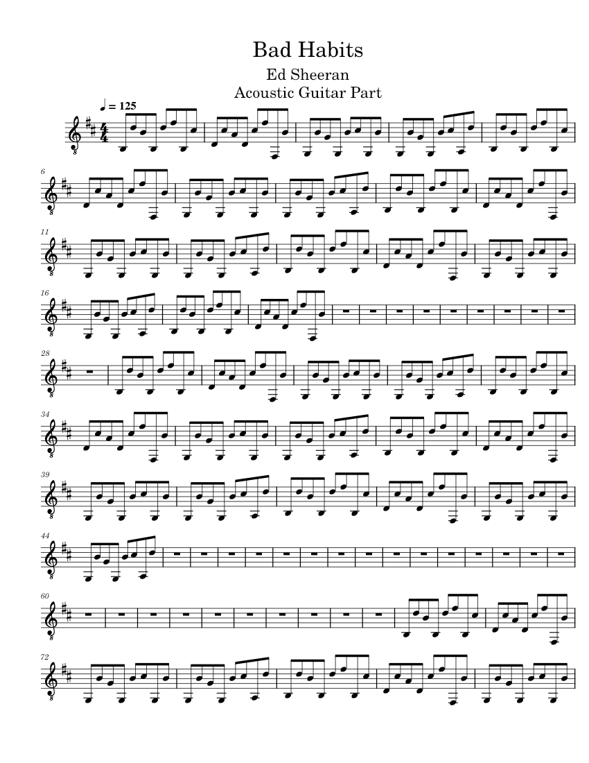 Bad Habits – Ed Sheeran - Acoustic Guitar Part Sheet music for Guitar ...