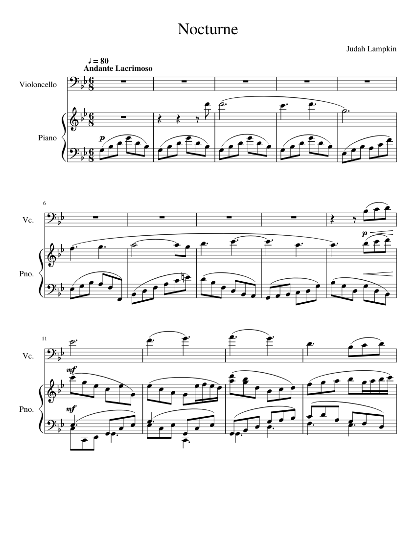 Nocturne Sheet music for Piano, Cello (Solo) | Musescore.com