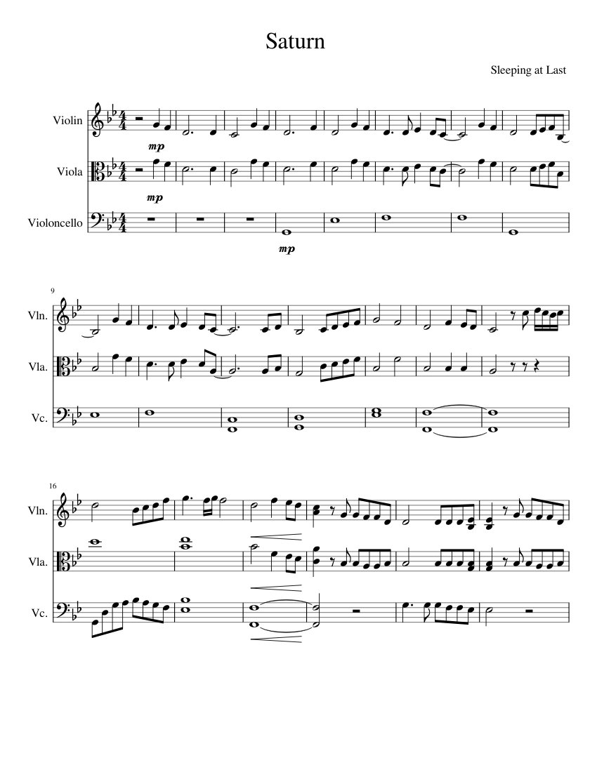 Saturn Sheet Music for Violin, Viola, Cello (String Trio) | MuseScore.com