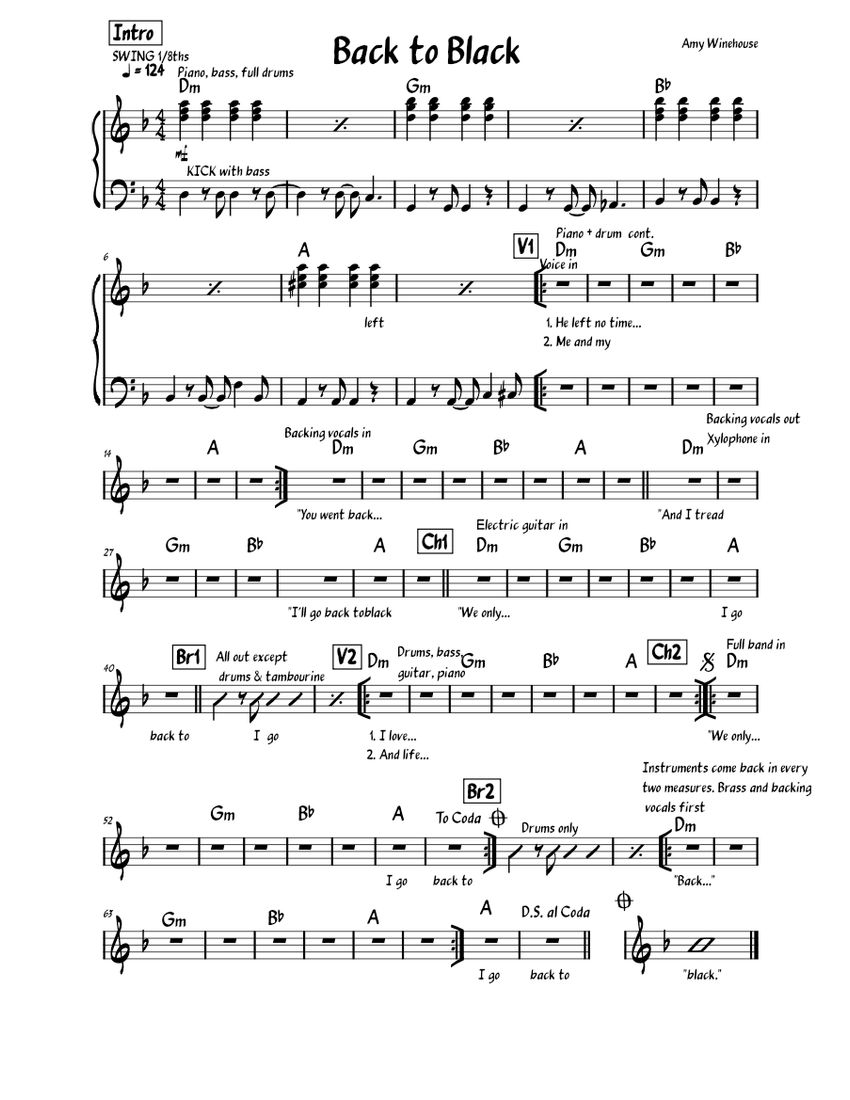 Back to black – Amy Winehouse Back to Black CORR Sheet music for Piano ...