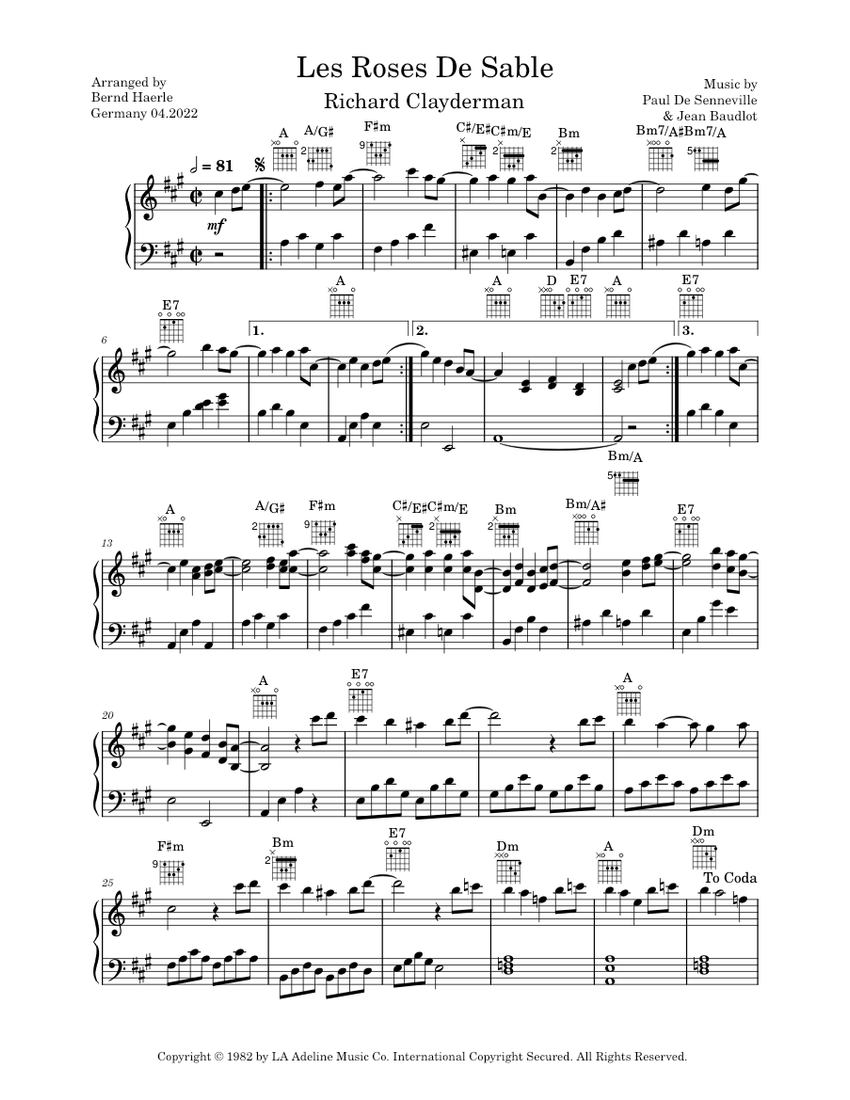 Les Roses De Sable - Richard Clayderman Sheet music for Piano (Solo ...