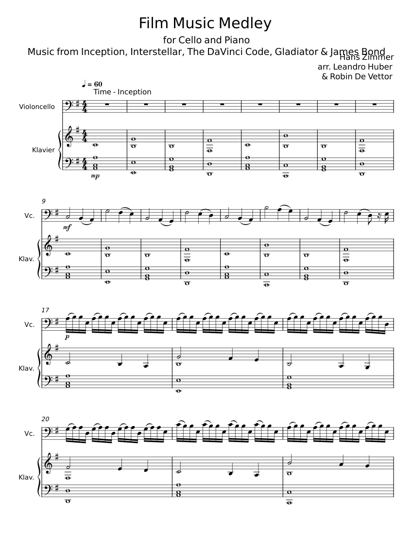Film Music – Hans Zimmer Sheet music for Piano, Cello (Solo ...