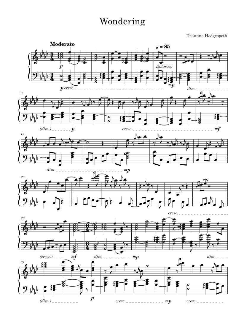 Wondering Sheet music for Piano (Solo) | Musescore.com