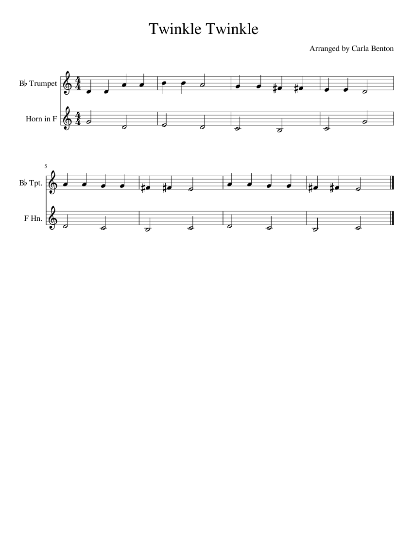 Twinkle Twinkle Sheet music for Trumpet (In B Flat), French Horn (Brass ...