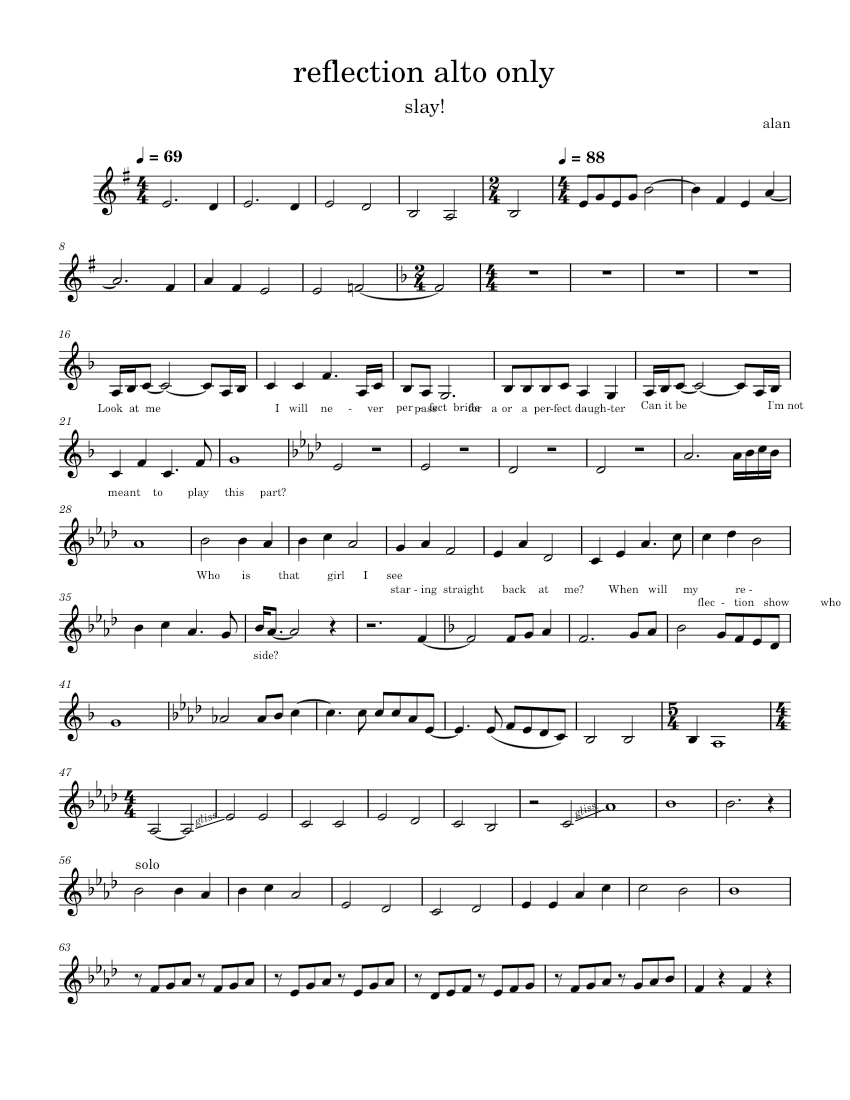 reflection alto only Sheet music for Piano (Solo) Easy | Musescore.com