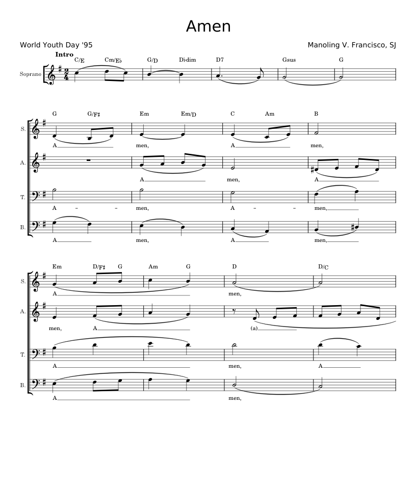Amen - SJ Fr. Manoling V. Francisco Sheet Music with Chords for Soprano ...
