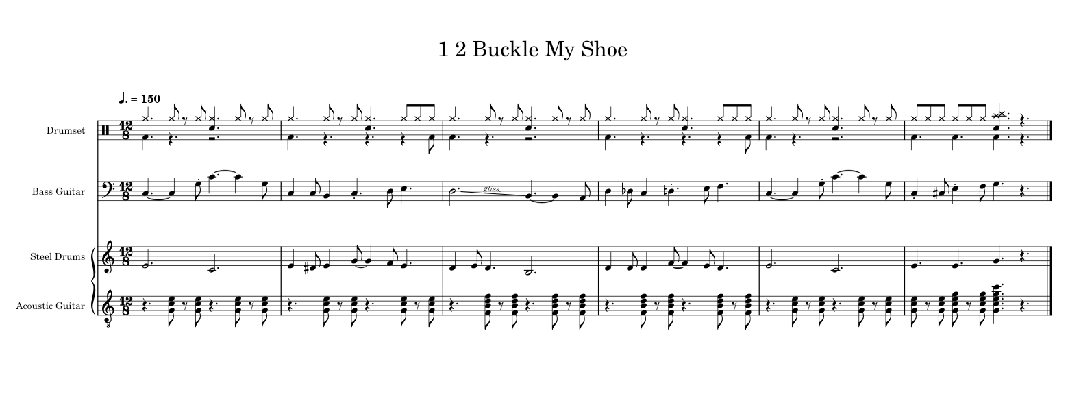 1, 2, Buckle My Shoe Sheet music for Guitar, Bass guitar, Drum group ...