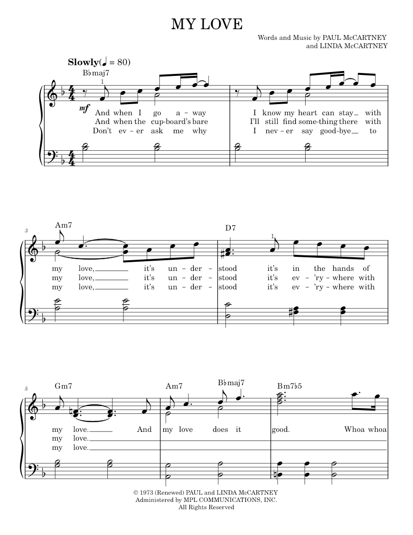 My Love Sheet music for Piano by Paul McCartney and the Wings Official ...