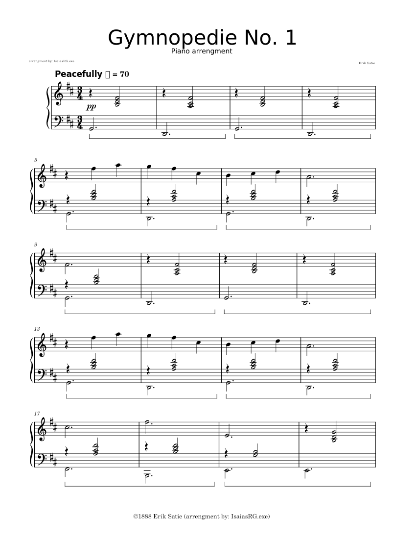 Gymnopedie No. 1 Sheet music for Piano (Solo) Easy | Musescore.com