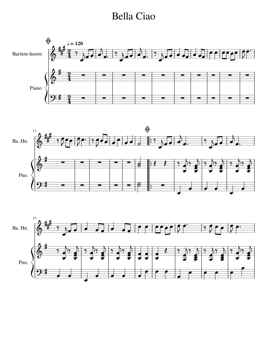 Bella ciao Sheet music for Piano, Baritone horn (Solo) | Musescore.com