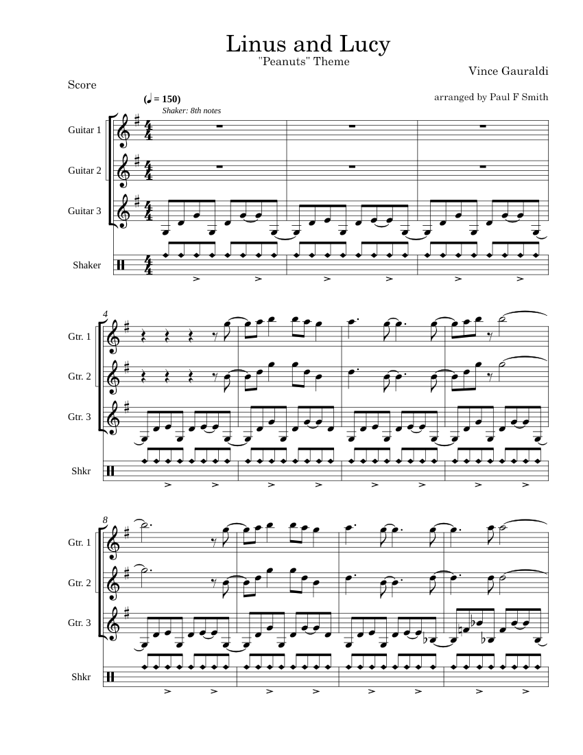 Linus and lucy – Vince Guaraldi Linus and Lucy – guitar ensemble Sheet ...