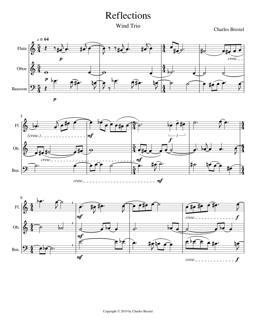 Reflections Sheet music for Flute, Oboe, Bassoon (Woodwind Trio ...
