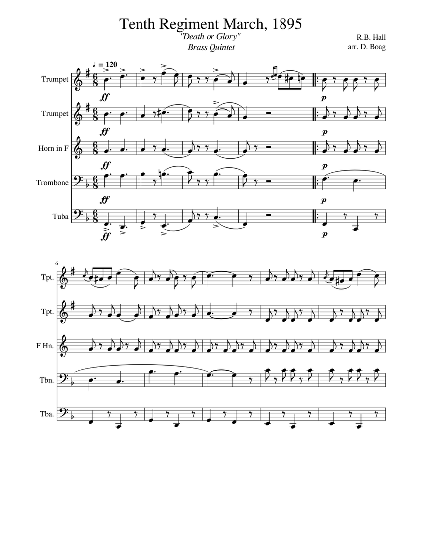 Tenth Regiment March, Death or Glory-Brass Quintet Sheet music for ...