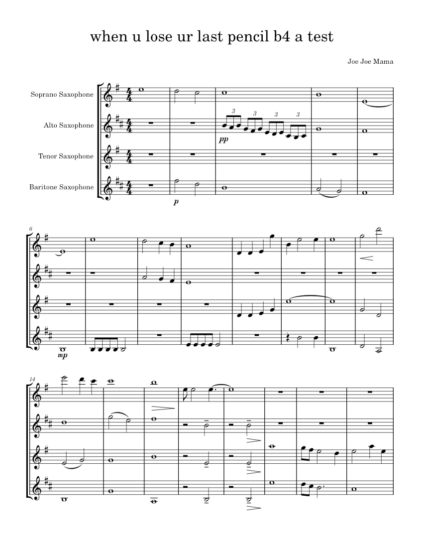when u lose ur last pencil b4 a test Sheet music for Saxophone alto ...