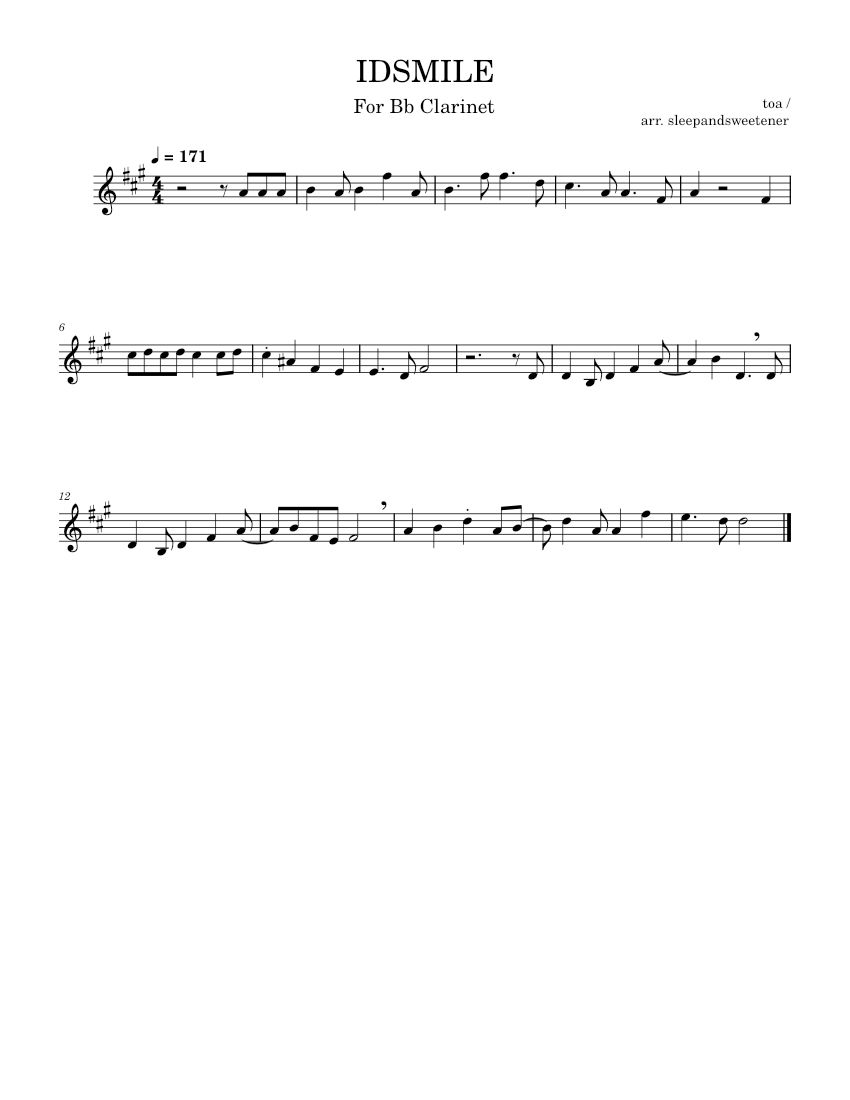 IDSMILE – Bb Clarinet Sheet Music for Clarinet other (Solo) | MuseScore.com