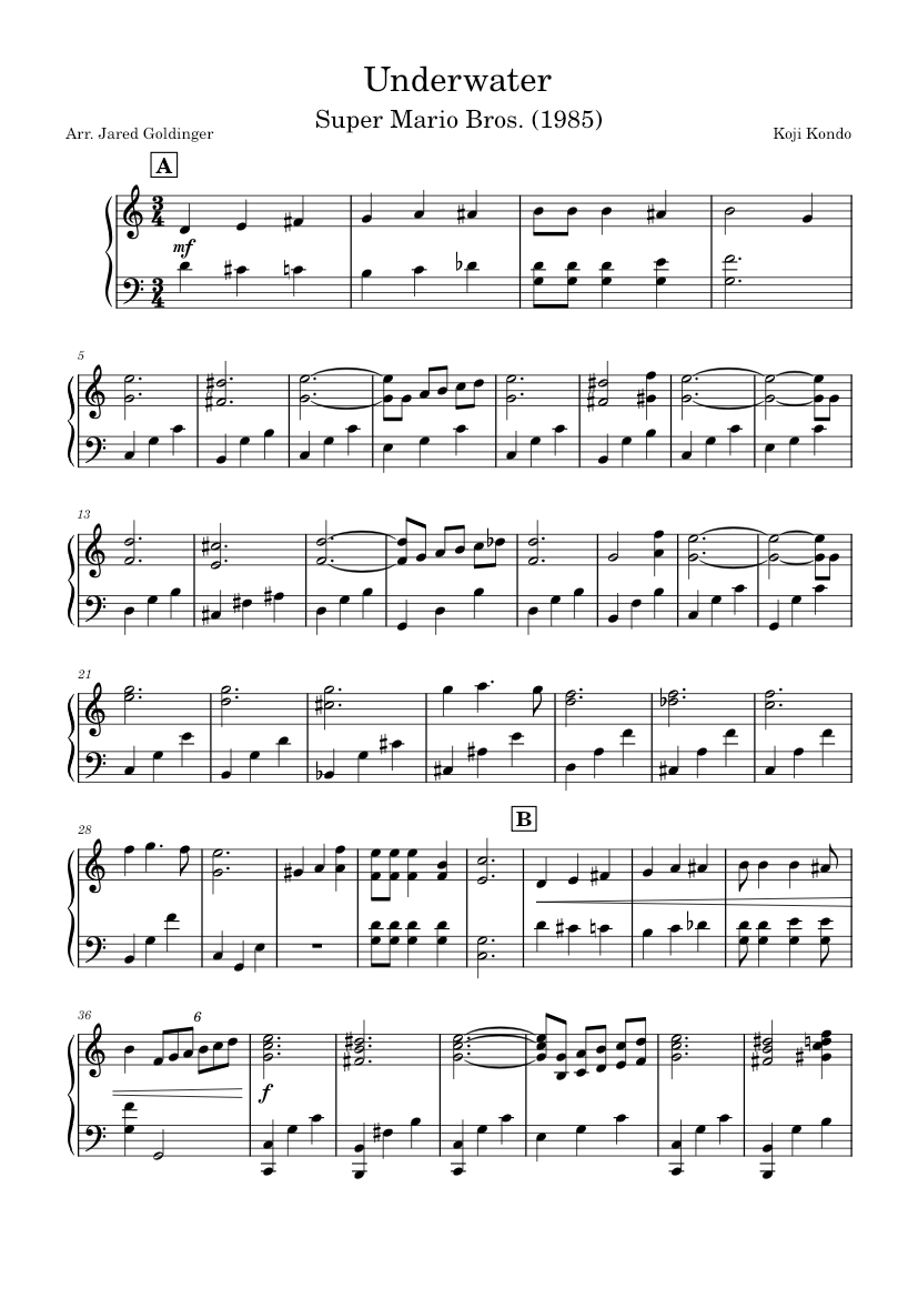 Super Mario Bros Underwater Theme Sheet music for Piano (Solo ...