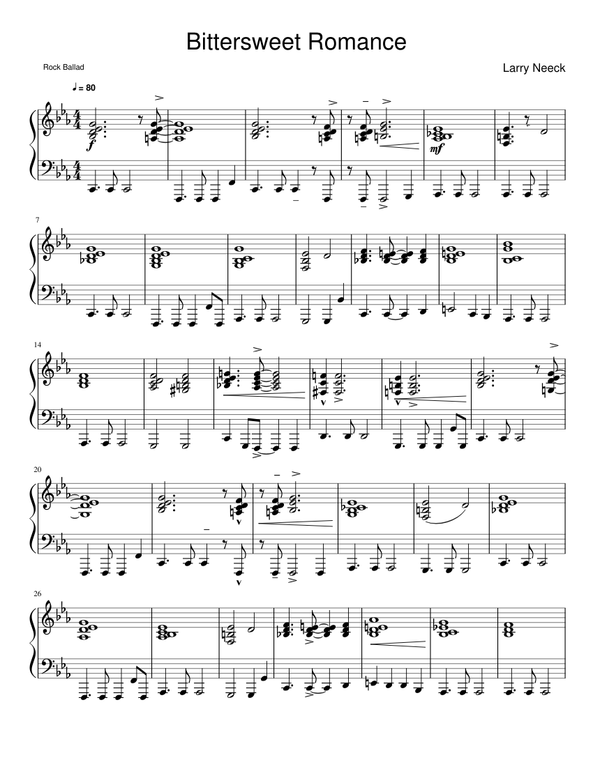 Bittersweet Romance piano Sheet music for Piano (Alto Sax Piano Duet ...
