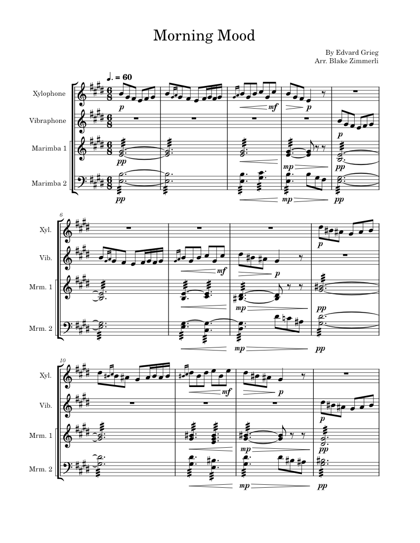 Morning mood – Edvard Grieg Sheet music for Vibraphone, Marimba ...
