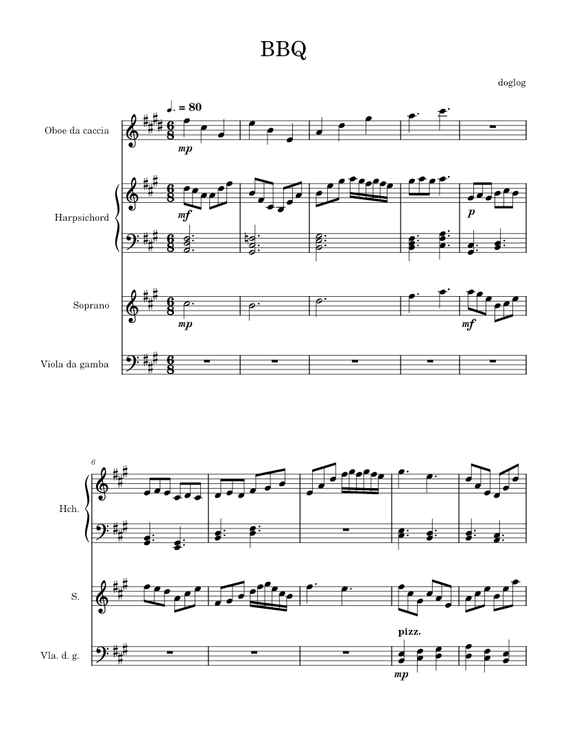 BBQ Sheet music for Soprano, Harpsichord, Oboe, Cello (Mixed Ensemble ...