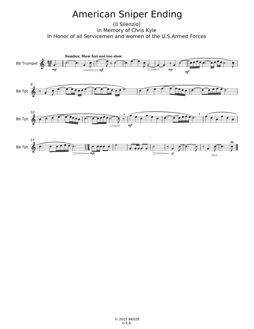 American Sniper Ending Misc Soundtrack Sheet Music For Cornet Solo american-sniper-ending-misc-soundtrack-sheet-music-for-cornet-solo