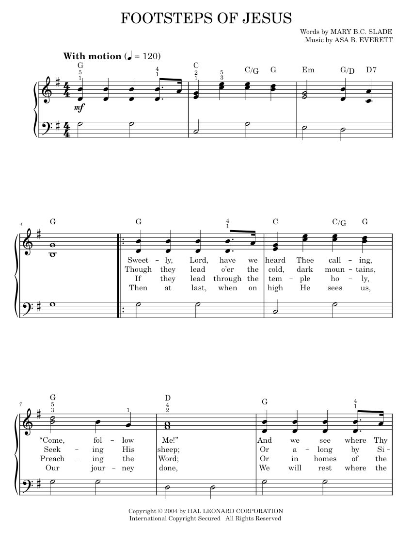 Play Official version of Footsteps Of Jesus sheet music by Mary B.C ...