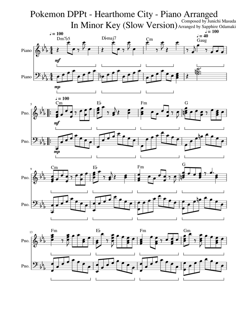 Pokemon DPPt - Hearthome City - Piano - In Minor Key (Slow Version ...