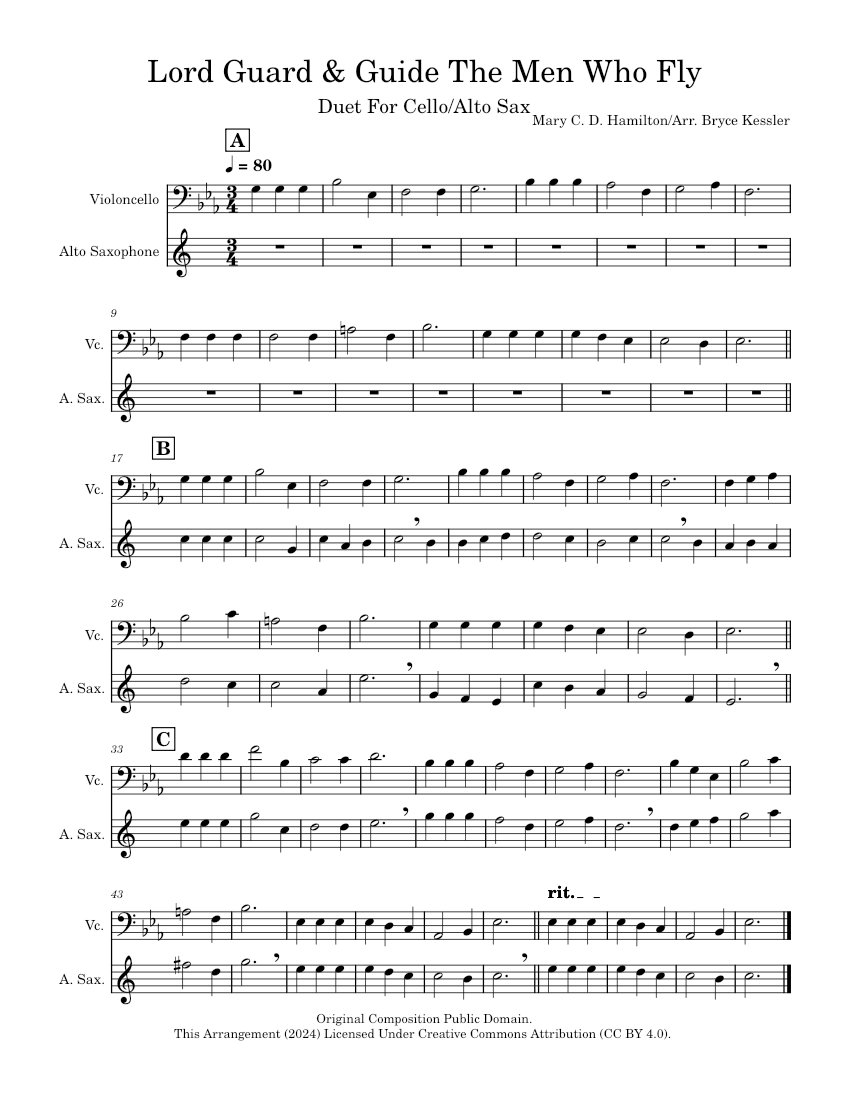 Lord, Guard and Guide the Men Who Fly – Mary C. D. Hamilton (For Alto ...