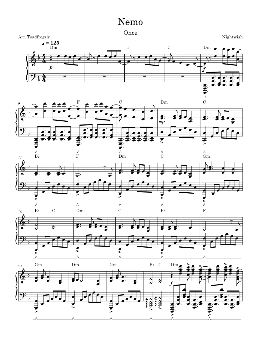 Nemo - Nightwish Sheet music for Piano (Solo) | Musescore.com