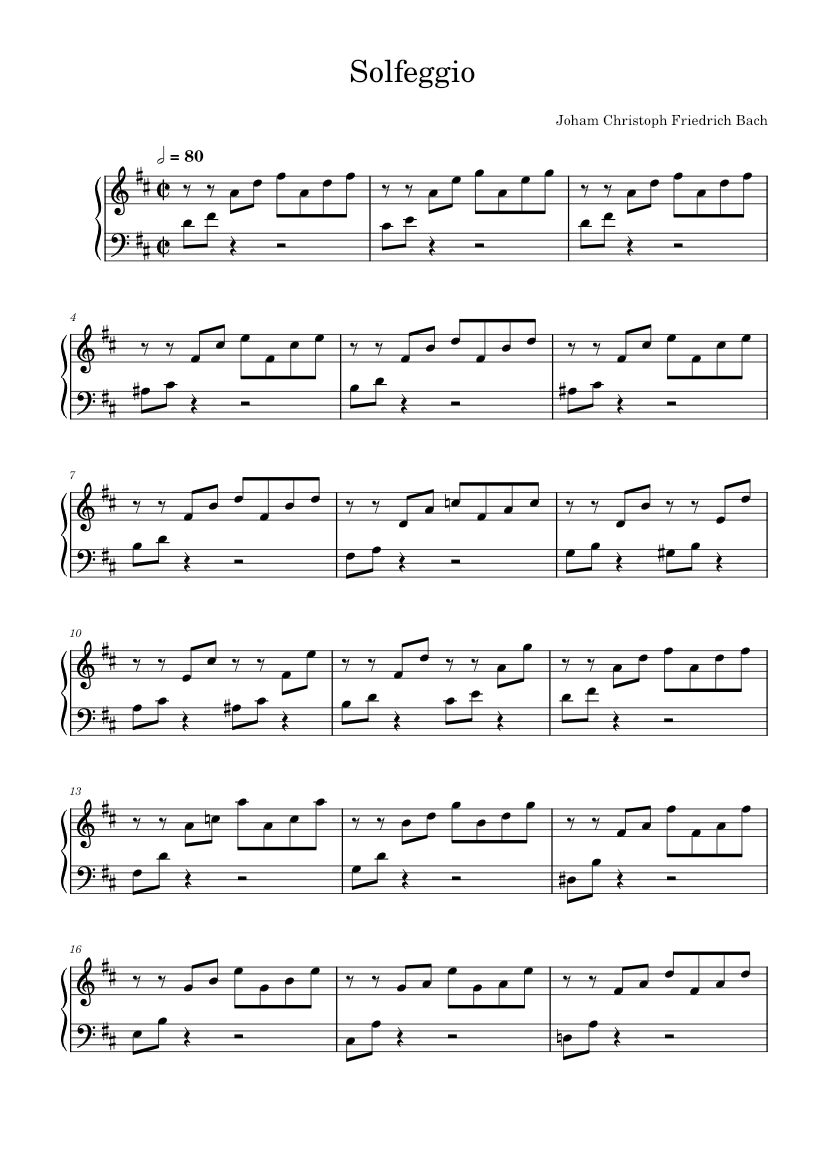 Solfeggio – Johann Christoph Friedrich Bach Sheet Music for Piano (Solo ...