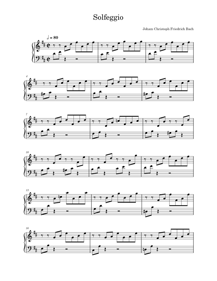 Solfeggio – Johann Christoph Friedrich Bach Sheet music for Piano (Solo ...