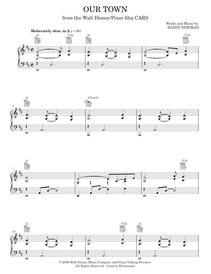 Our Town (from Cars) Sheet music for Piano, Vocals by Cars Movie, James ...