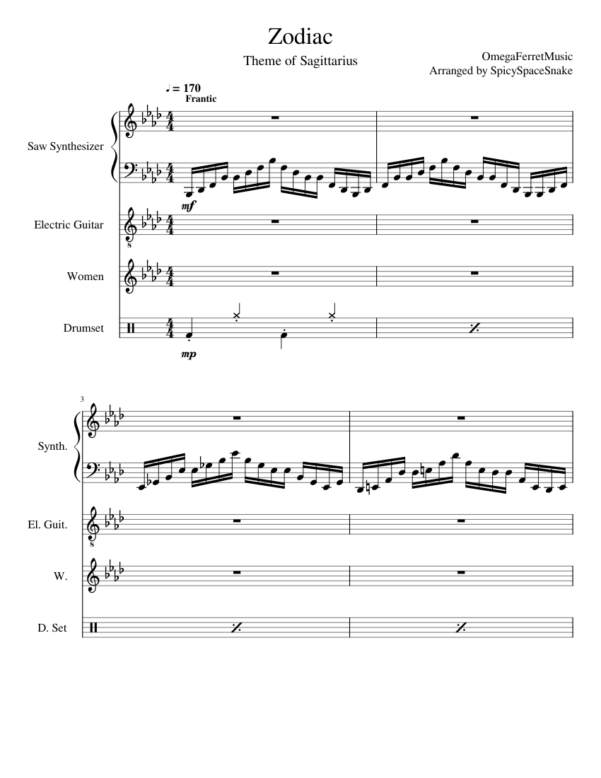 Zodiac Sheet music for Female, Guitar, Drum group, Synthesizer (Mixed ...