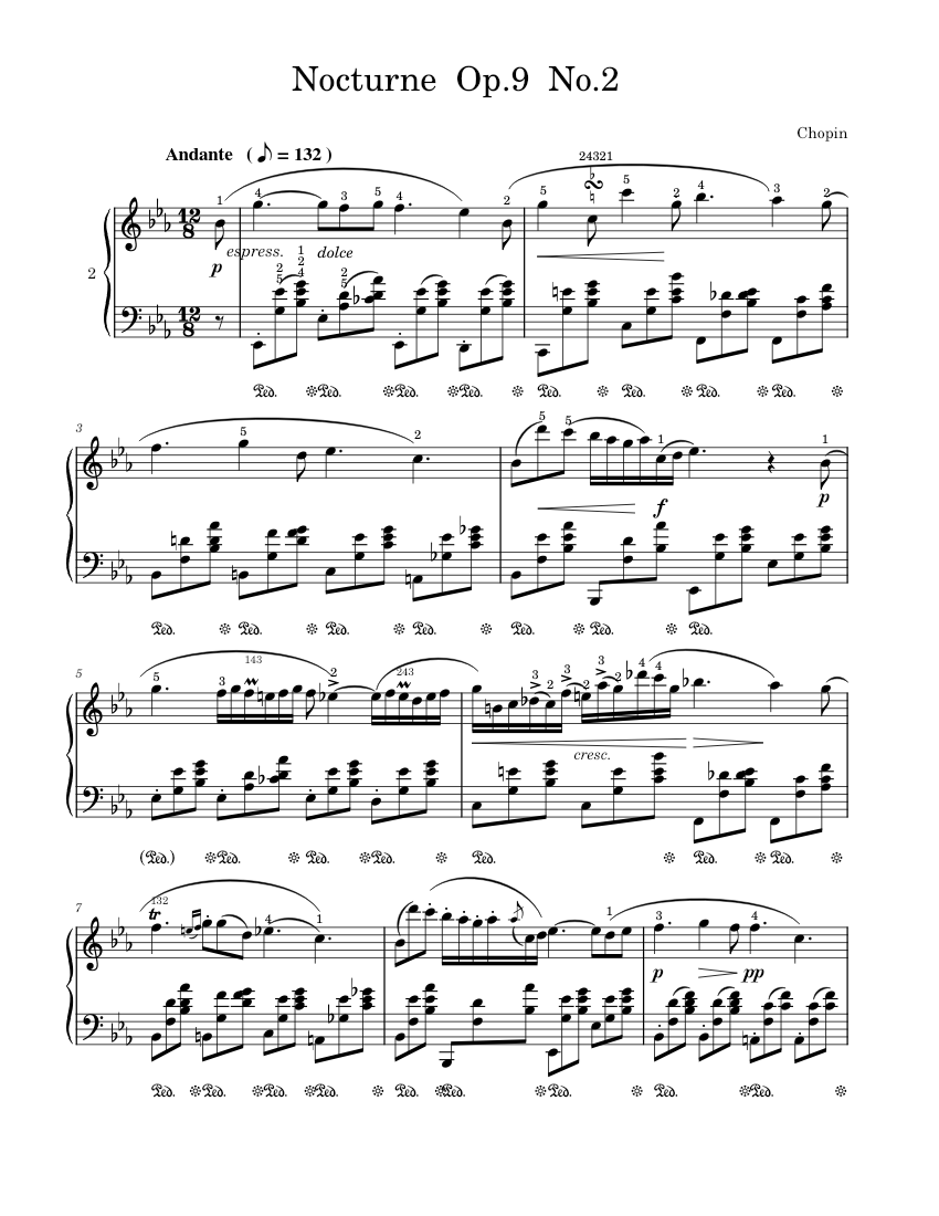 Nocturne Op.9 No.2 (E Flat Major) - Frédéric Chopin Sheet music for Piano (Solo) | Musescore.com