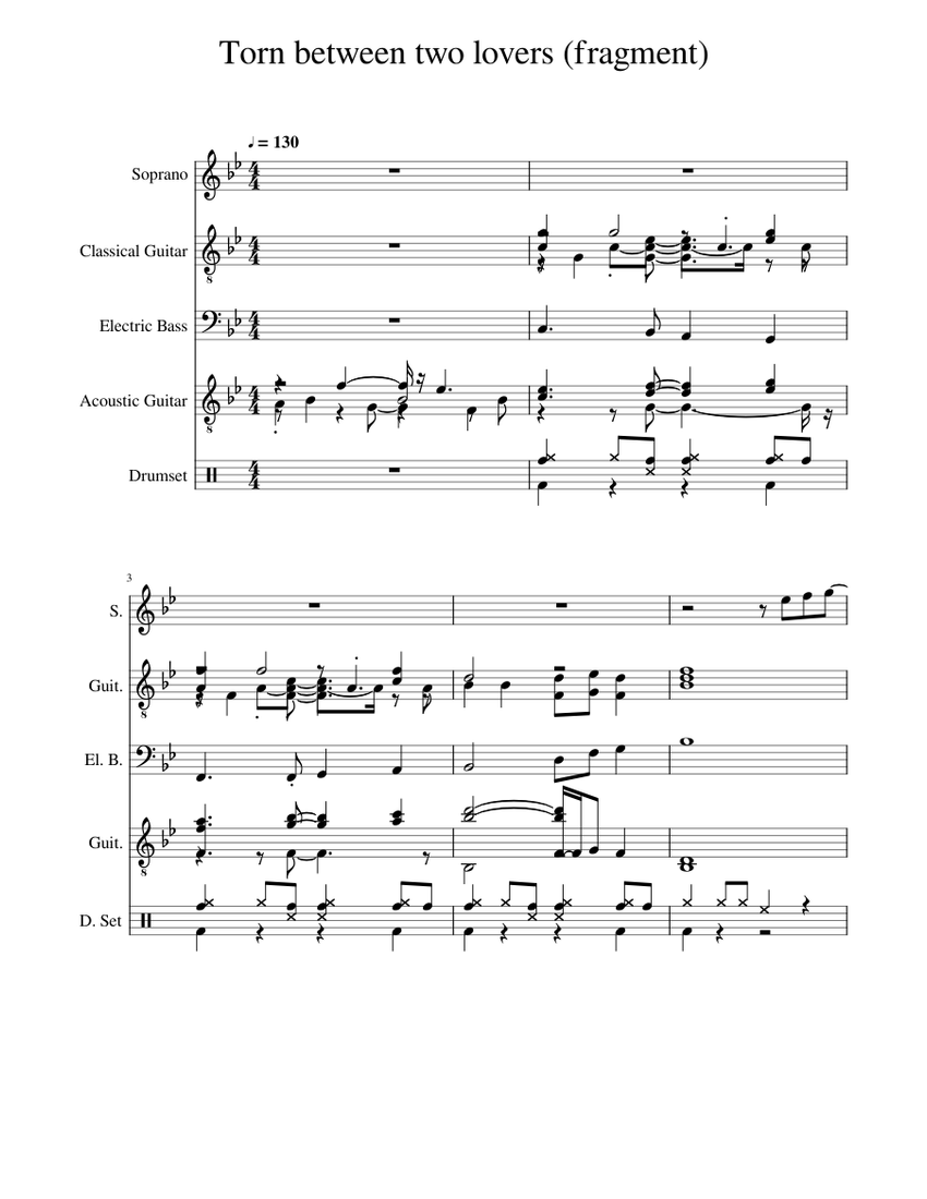 Torn Between Two Lovers (fragment) Sheet music for Soprano, Guitar ...