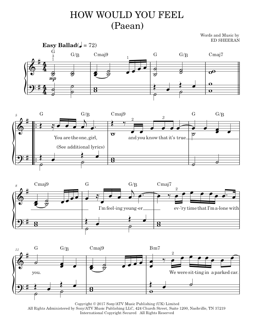 Play Official version of How would you feel paean Sheet Music by Ed ...