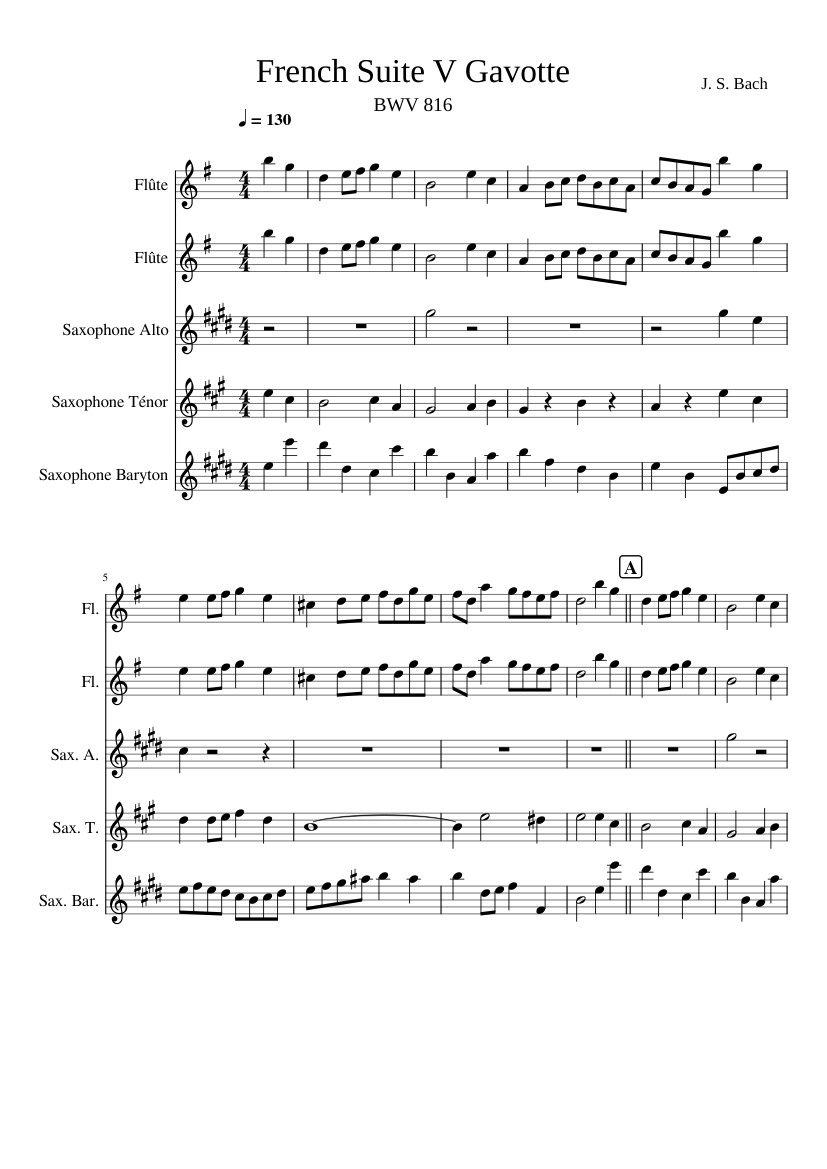 French Suite No. 5 in G BWV 816 - Gavotte - Johann Sebastian Bach Sheet ...