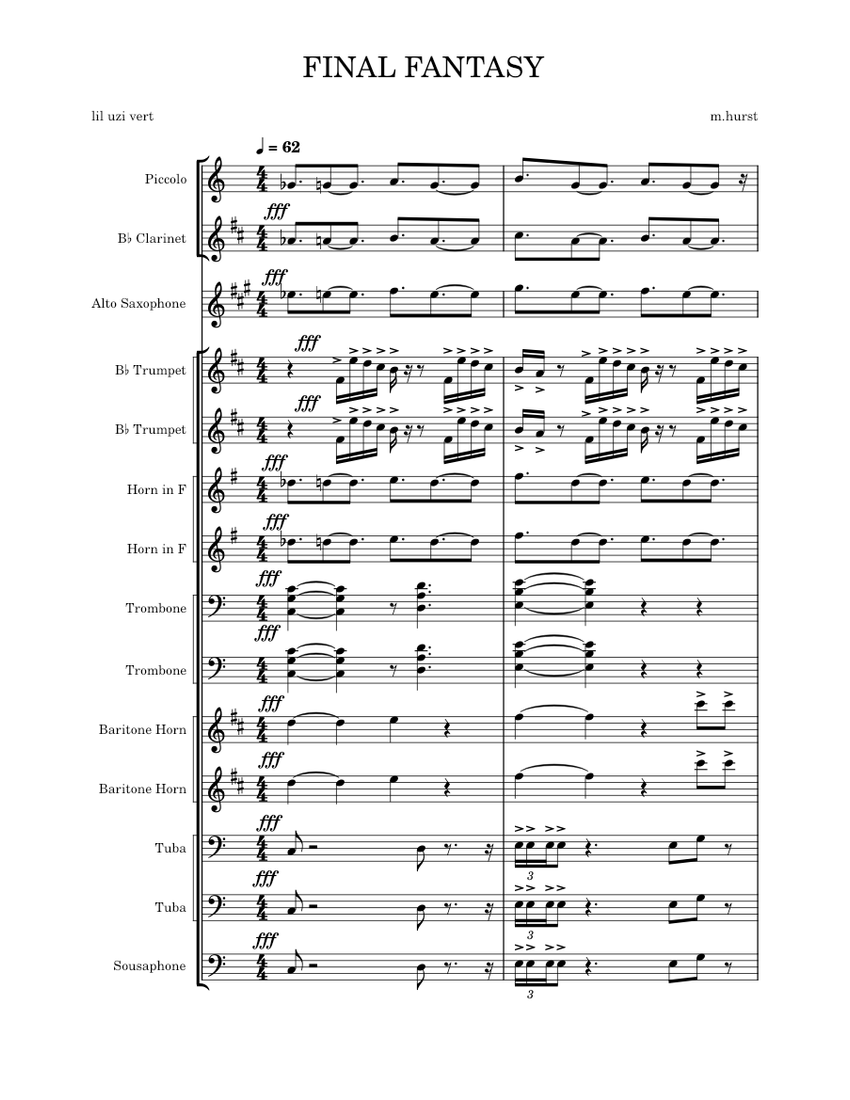 FINAL FANTASY Sheet music for Trombone, Tuba, Flute piccolo, Clarinet ...