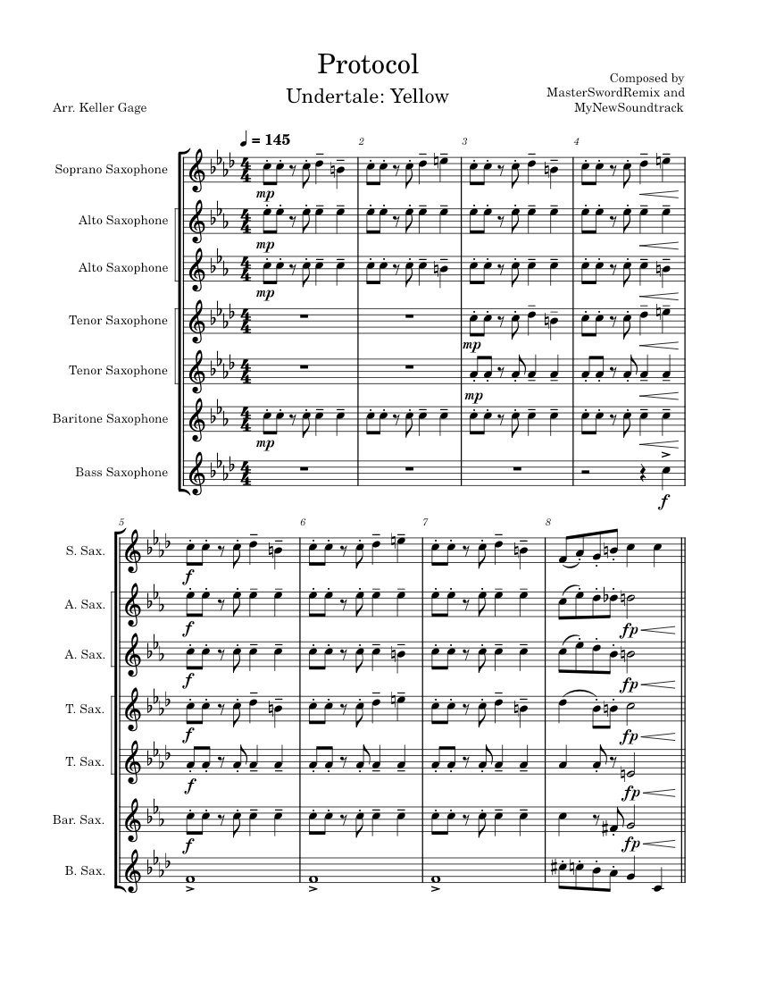 Protocol – MasterSwordRemix Undertale Yellow Sheet Music for Saxophone ...
