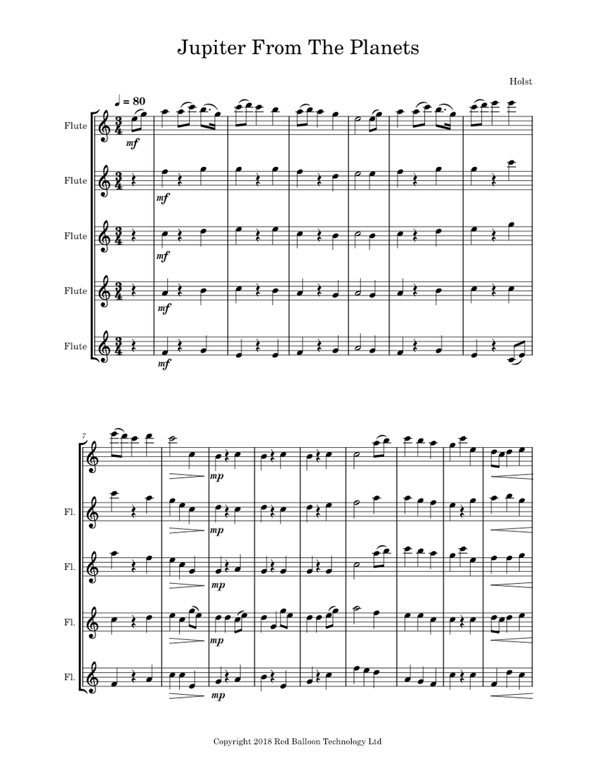 Jupiter Theme From "The Planets" – Hash Phillip Sheet music for Flute ...