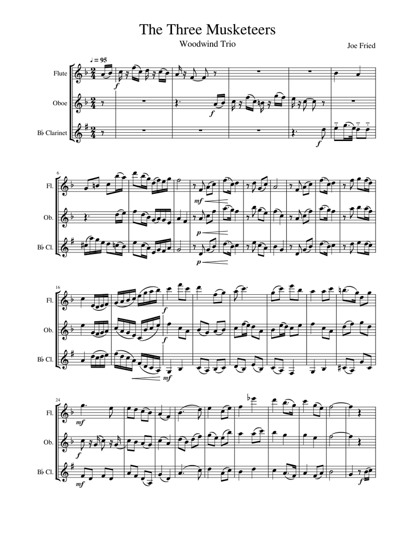 The Three Musketeers - Joe Fried Sheet music for Flute, Oboe, Clarinet ...