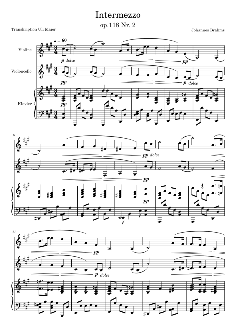 Intermezzo in A Major, Op 118, No. 2 – Johannes Brahms Sheet Music for ...