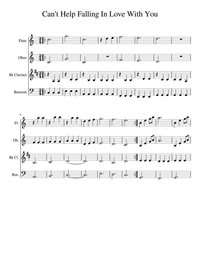 Can't Help Falling In Love With You Sheet music for Flute, Oboe ...