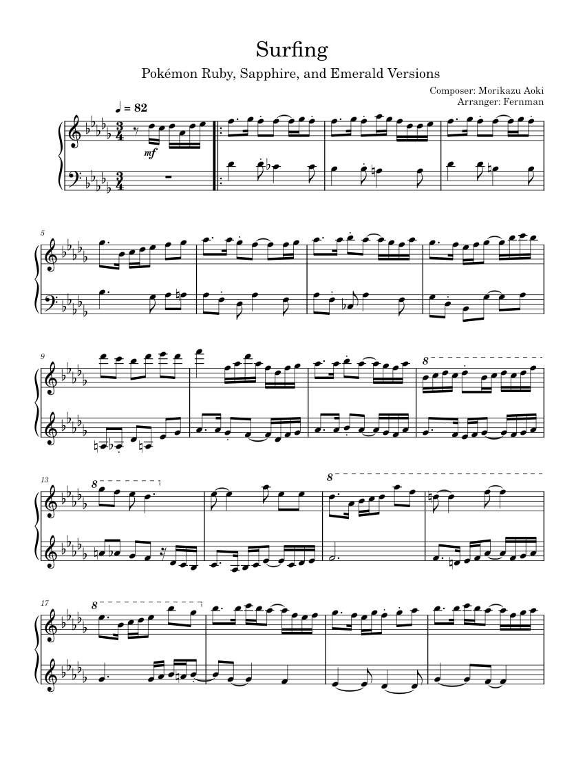 Surfing - Pokemon RSE – Junichi Masuda Surfing - Pokemon RSE Sheet ...