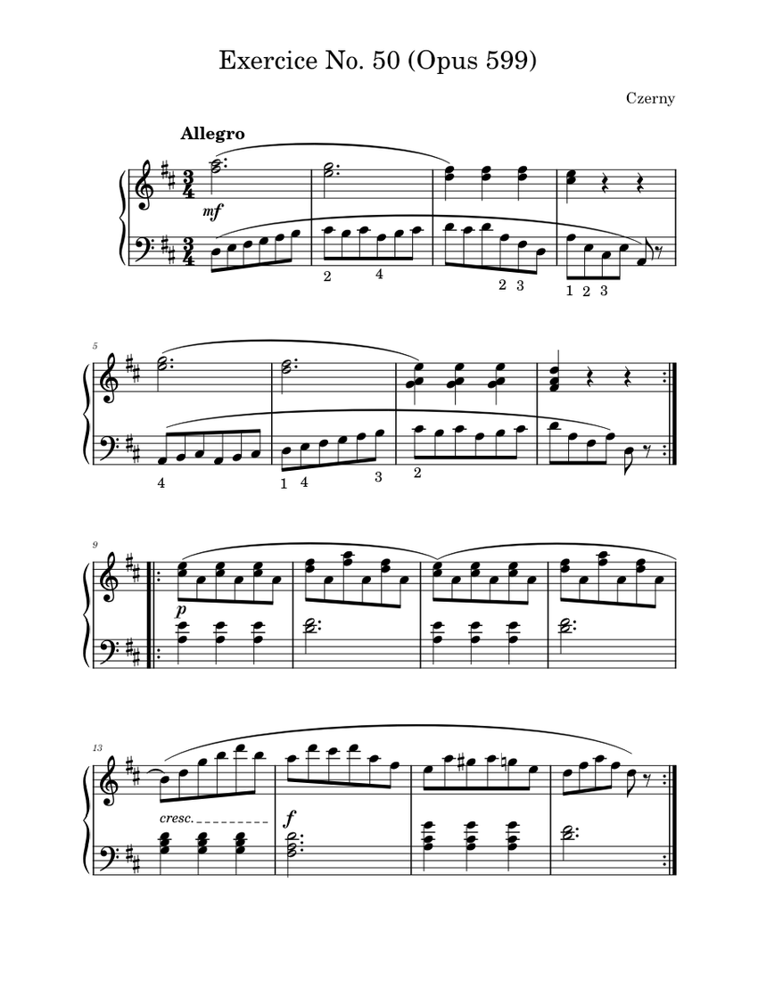 Practical Exercises For Beginners Op.599 No.50 – Carl Czerny Sheet music for Piano (Solo) Easy ...