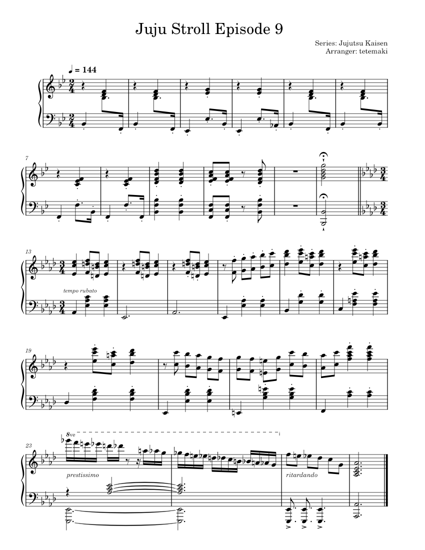 Juju Stroll Episode 9 - Jujutsu Kaisen (Soundtrack) Sheet music for ...