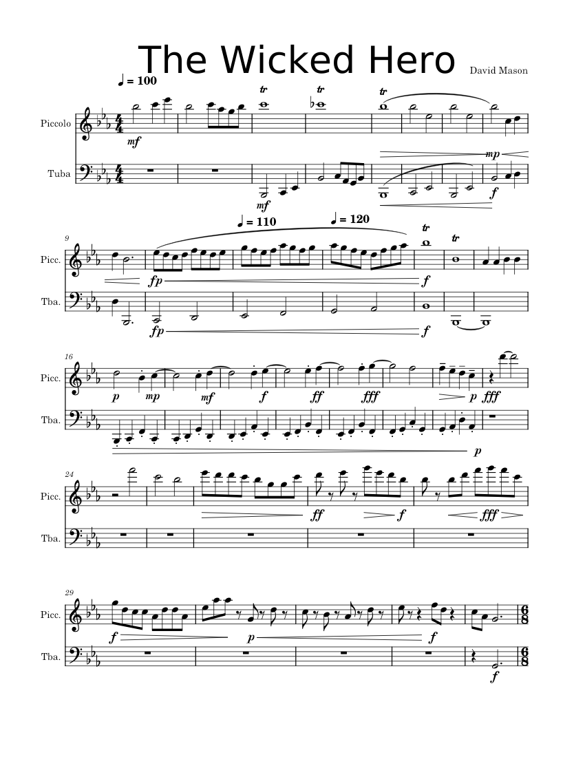 The Wicked Hero Sheet music for Tuba, Flute piccolo (Mixed Duet ...